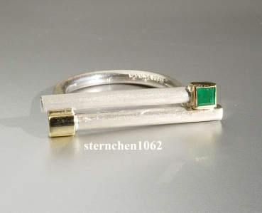 Sternchen 1062 - Handarbeit * Ring * 925 Silber * 585 Gold * Smaragd
