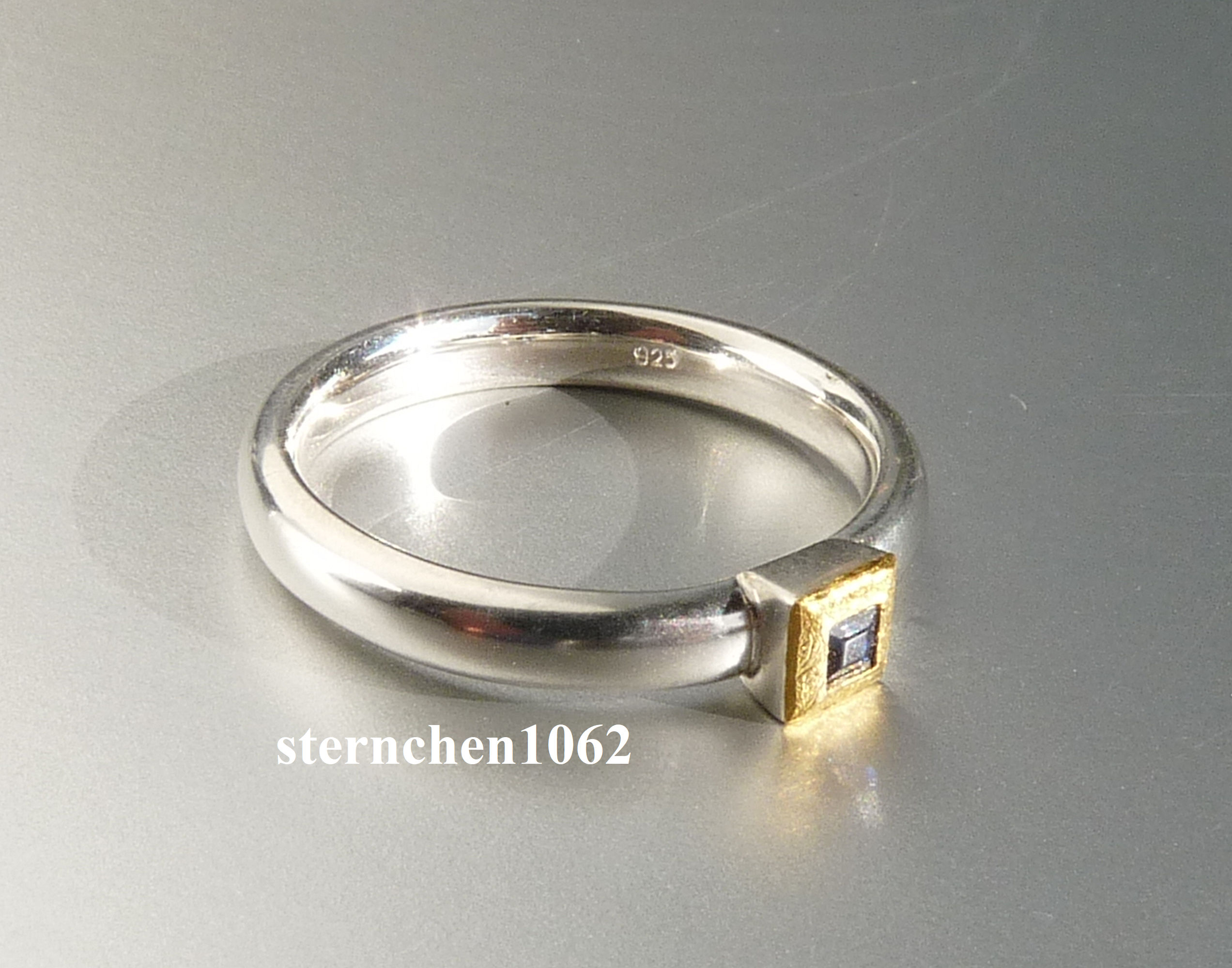 Sternchen 1062 - Einzelstück * Ring * 925 Silber * 24 ct Gold * Saphir ...