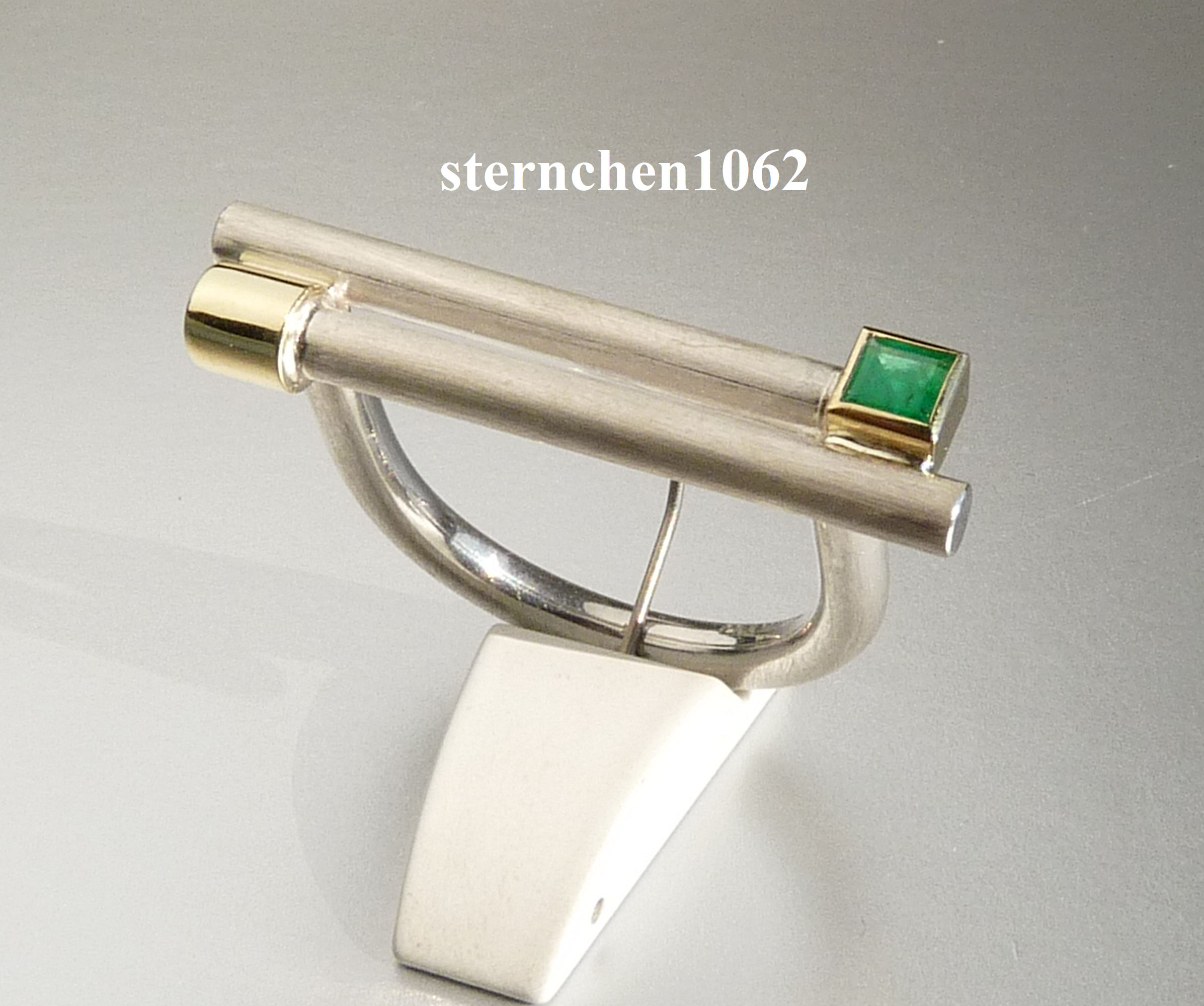 Sternchen 1062 - Handarbeit * Ring * 925 Silber * 585 Gold * Smaragd