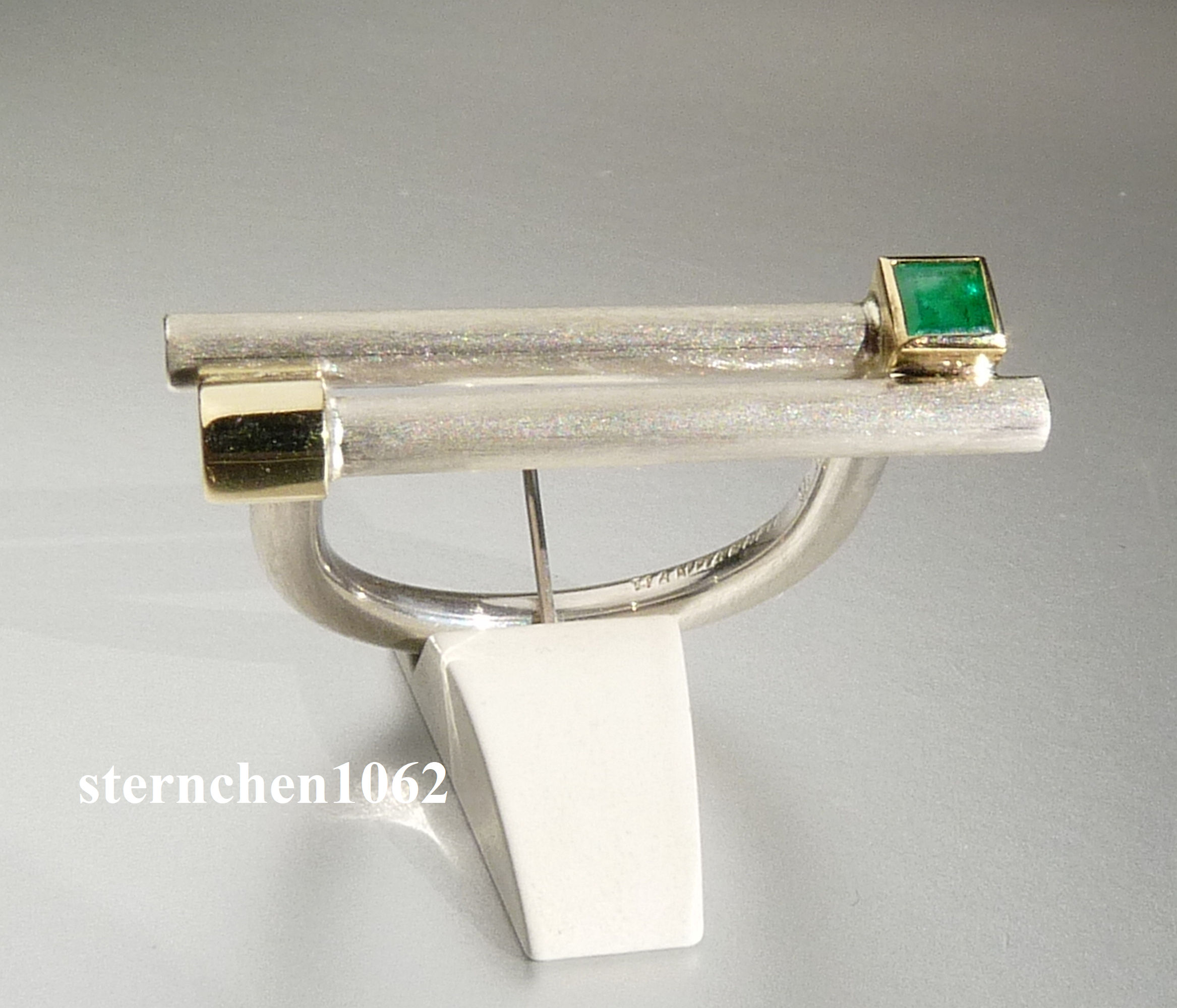 Sternchen 1062 - Handarbeit * Ring * 925 Silber * 585 Gold * Smaragd