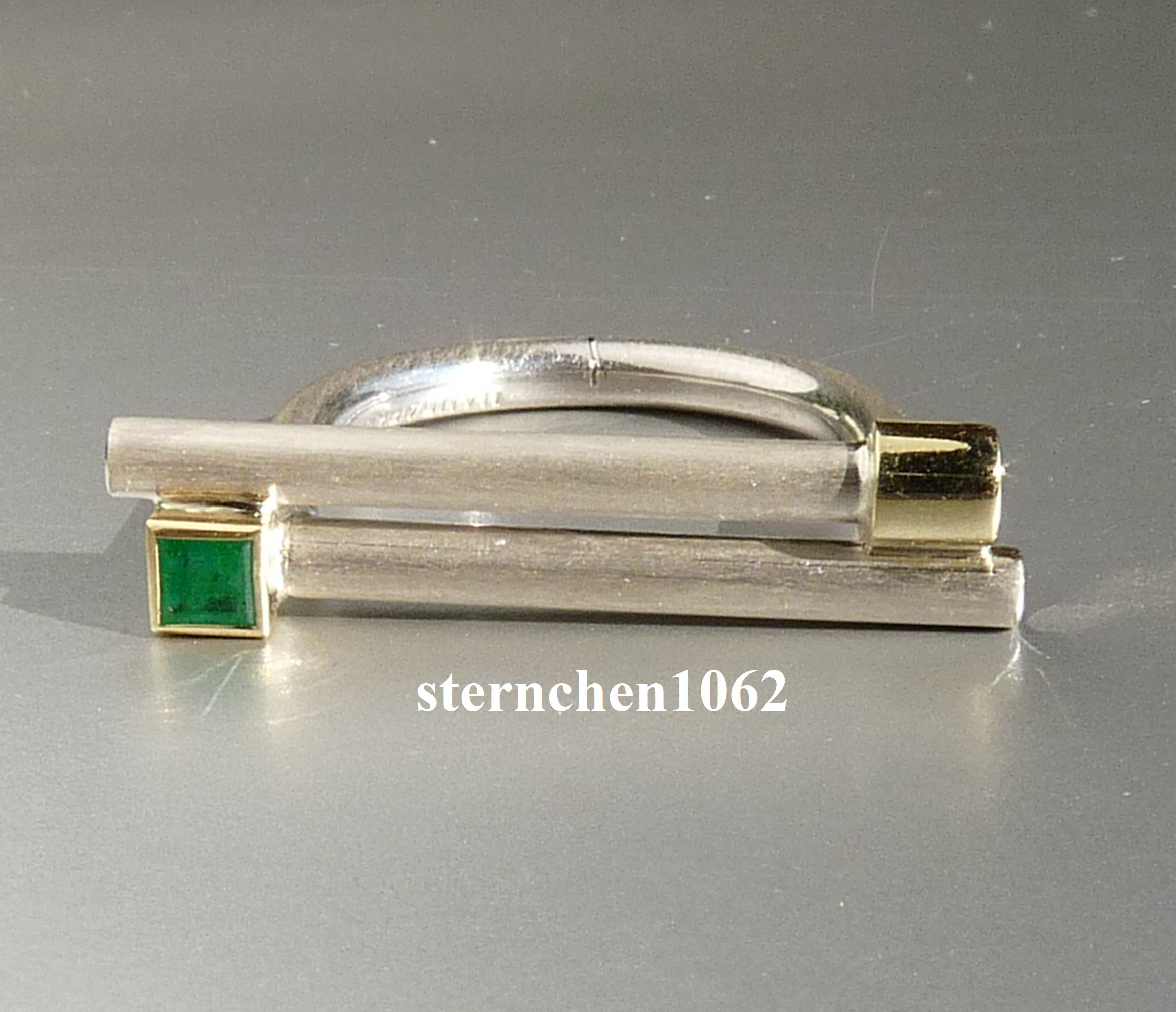 Sternchen 1062 - Handarbeit * Ring * 925 Silber * 585 Gold * Smaragd