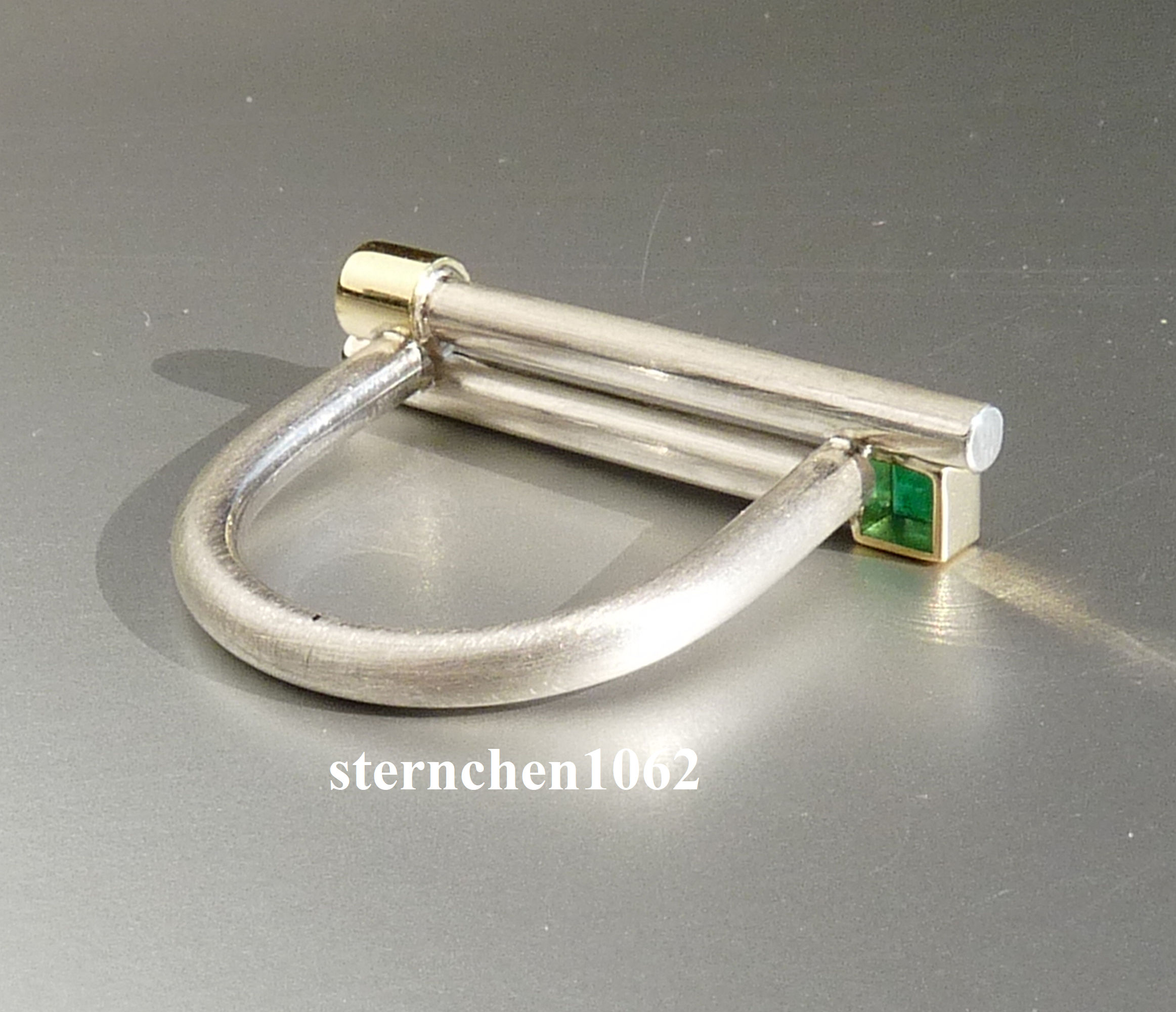 Sternchen 1062 - Handarbeit * Ring * 925 Silber * 585 Gold * Smaragd